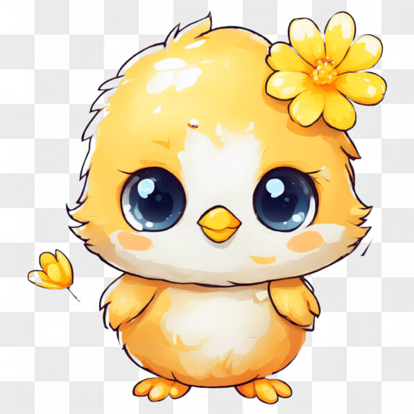 Download Kawaii Yellow Chicken with Flower Kawaii Online - Creative Fabrica