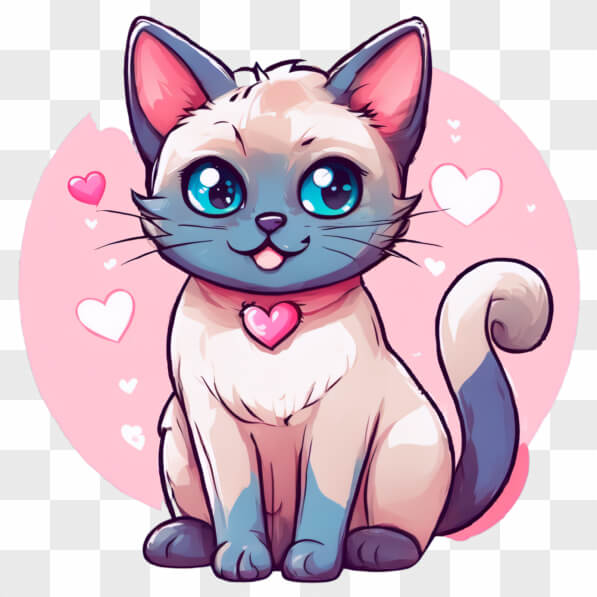 Télécharger Chaton Cartoon Kawaii avec des Cœurs Roses et des Yeux ...