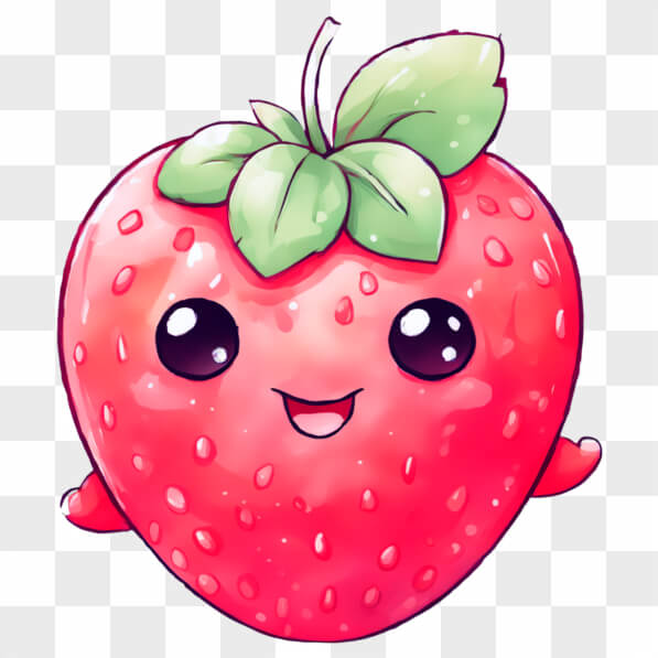 Download Cute Strawberry with Green Leaves Smiling Kawaii Online ...