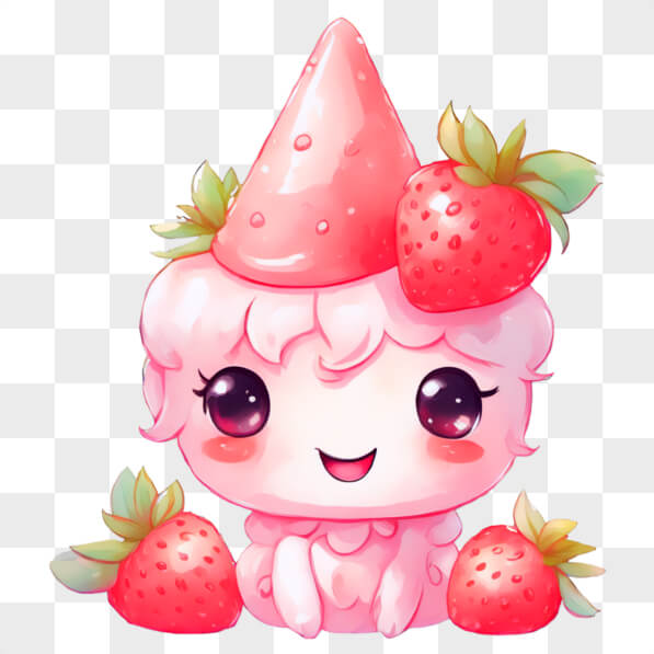 Download Kawaii Pink Bunny on Strawberries Kawaii Online - Creative Fabrica