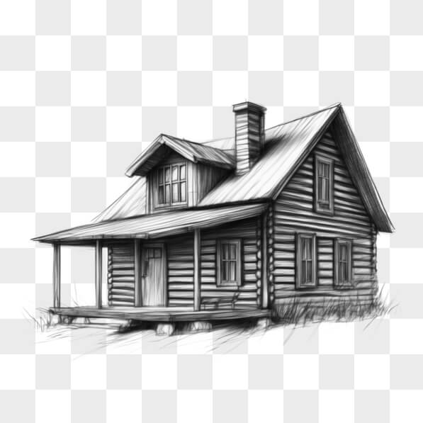 Download Black and White Drawing of a Log Cabin Sketches Online ...