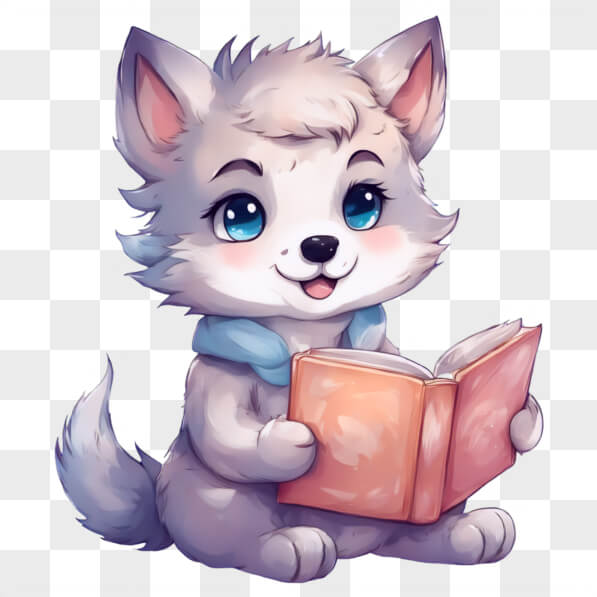 Download Kawaii White Wolf Reading an Illustrated Book Kawaii Online ...