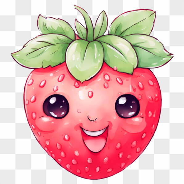 Download Kawaii Cartoon Strawberry with Smiley Face and Green Leaves ...
