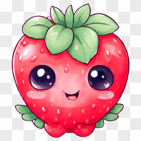 Download Kawaii Strawberry with Big Eyes and Green Leaves Kawaii Online ...