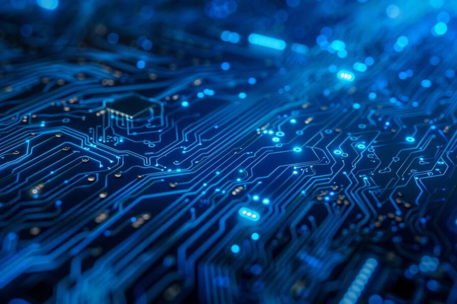 Download Close-Up Circuit Board with Blue LEDs and Wires Backgrounds ...