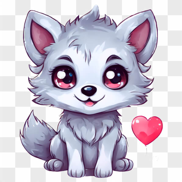 Download Kawaii Gray Wolf with Heart Balloon Kawaii Online - Creative ...