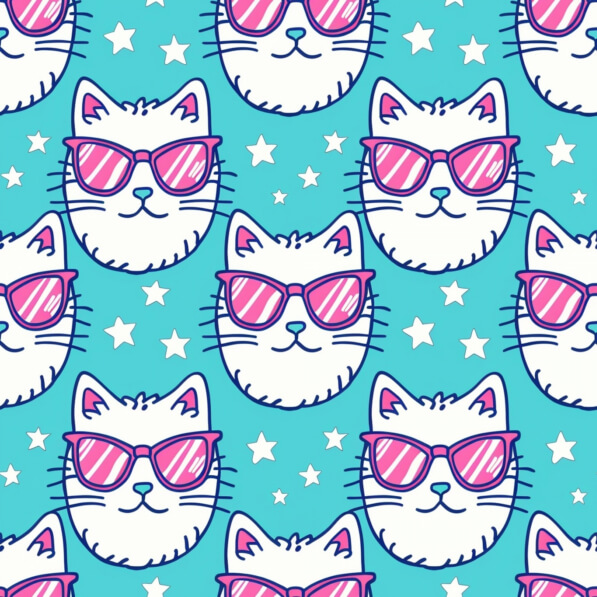 Download White Cats Pattern with Pink Sunglasses and Stars Patterns ...