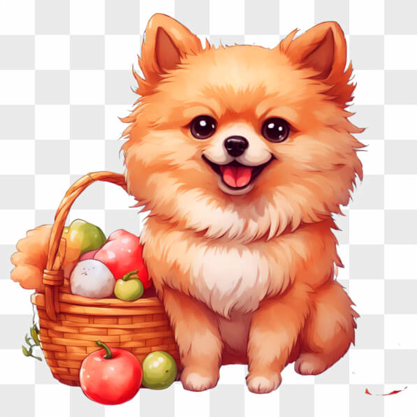 Download Kawaii Pomeranian Dog with Basket of Apples Kawaii Online ...