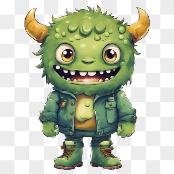 Download Kawaii Green Monster with Horns and Big Eyes Kawaii Online ...