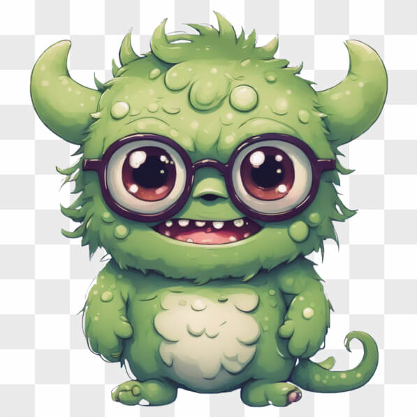 Descarga Monstruo Verde Kawaii con Gafas Kawaii En Línea - Creative Fabrica