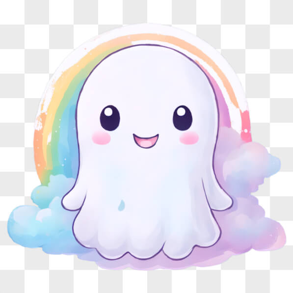 Download Kawaii Ghost Sticker on Clouds with Rainbows Kawaii Online ...