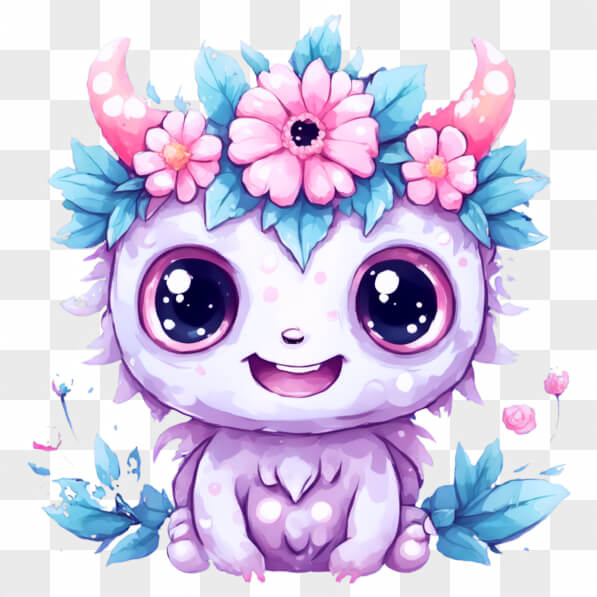 Download Adorable Purple Monster with Flowers Kawaii Online - Creative ...