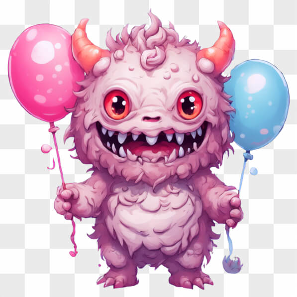 Download Kawaii Image: Pink and Blue Monster with Balloons Kawaii ...