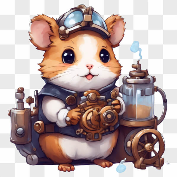 Download Kawaii Cartoon Hamster in Steampunk Attire with Steam Engine ...