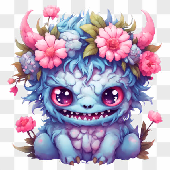 Download Kawaii Blue Monster with Pink Flowers Kawaii Online - Creative ...