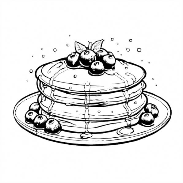 Download Black and White Pancake Drawing with Blueberries and Syrup ...