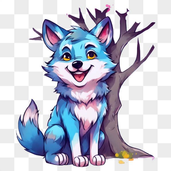 Download Kawaii Blue Wolf by Oak Tree Kawaii Online - Creative Fabrica