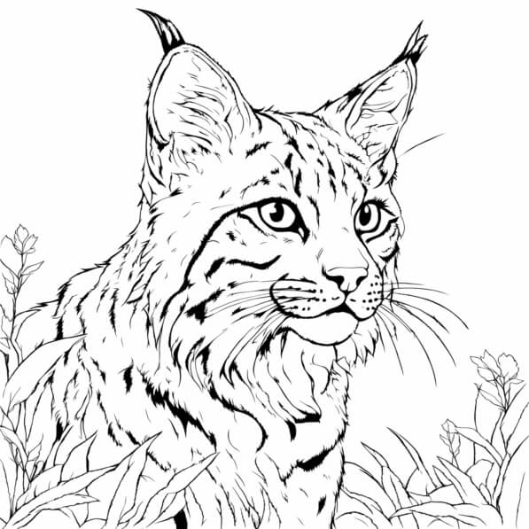 Download Black and White Lynx Cat Sitting in Grass Coloring pages ...