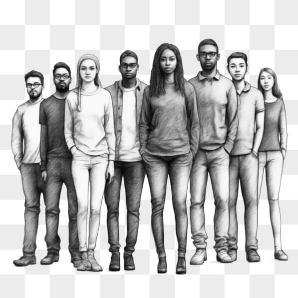 Download Black and White Drawing of a Diverse Group of People Sketches ...