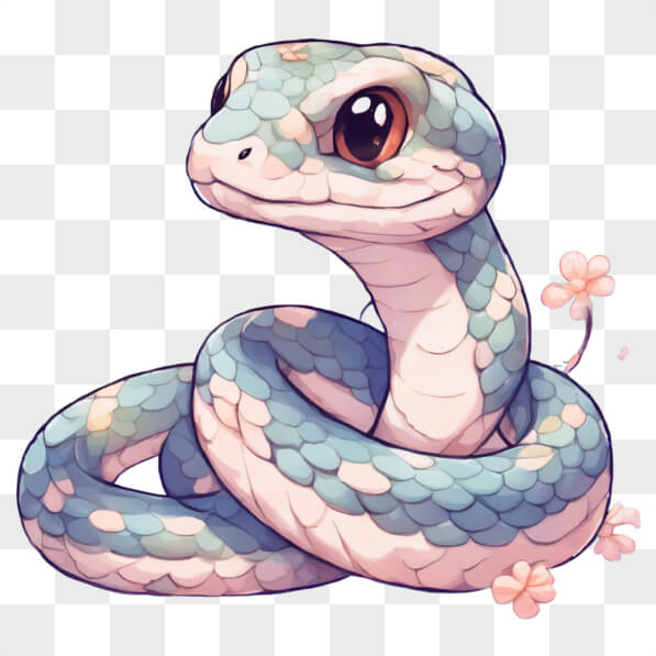 Télécharger Kawaii : Serpent bleu et blanc avec des fleurs Dessins ...