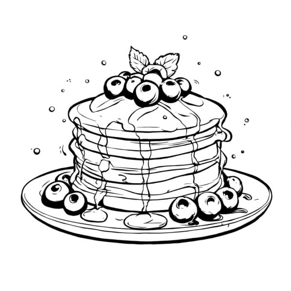 Download Hand-drawn Pancake Stack with Blueberries and Syrup Coloring ...