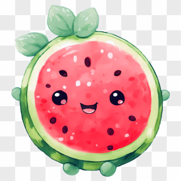 Download Kawaii Watermelon with Smiley Face and Green Leaves Kawaii ...