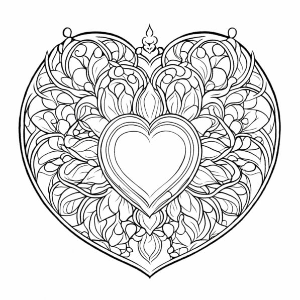 Download Adult Coloring Page with Heart and Intricate Designs Coloring ...