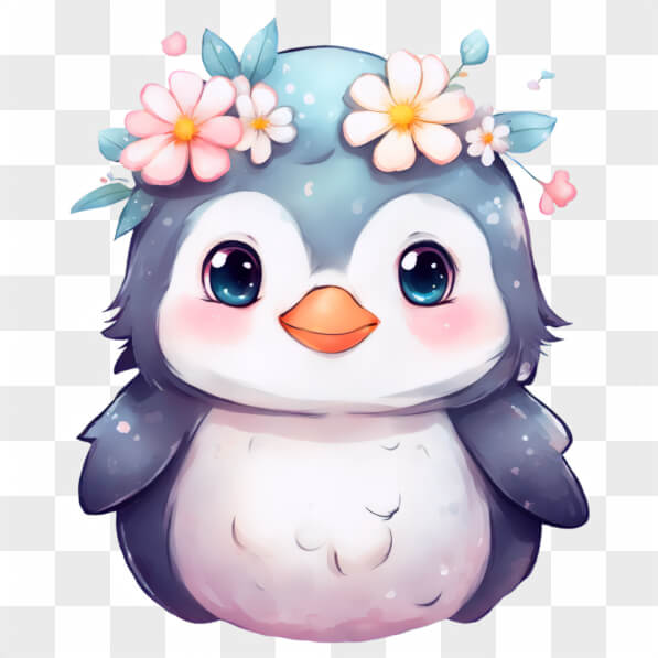 Download Kawaii Penguin with Flower Crown Kawaii Online - Creative Fabrica
