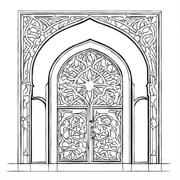 Download Intricate Door Drawing with Floral Pattern Coloring pages ...