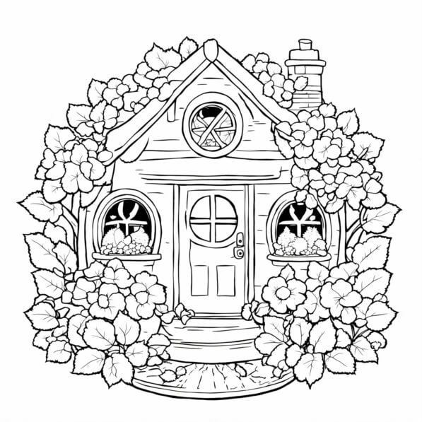 Download Fairy House Coloring Page with Flowers and Plants Coloring ...