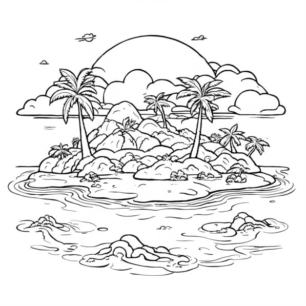 Tekeningen Van Tropische Eilanden Eenvoudige Kleur Vector Tekening