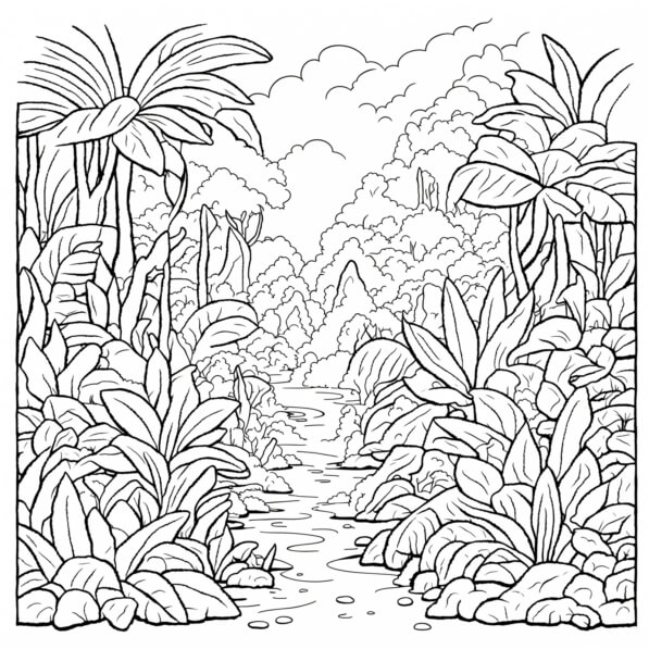 Download Jungle Scene Coloring Page Coloring pages Online - Creative ...