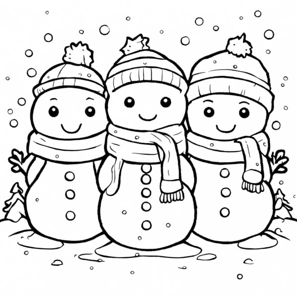 Download Winter Coloring Page: Three Snowmen Coloring pages Online ...