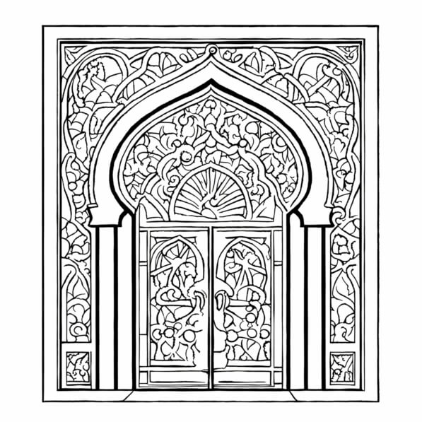 Télécharger Page de coloriage de porte avec une calligraphie arabe ...