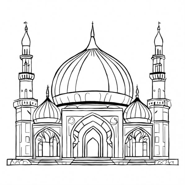 Download Outline Drawing of an Islamic Mosque for Kids Coloring pages ...