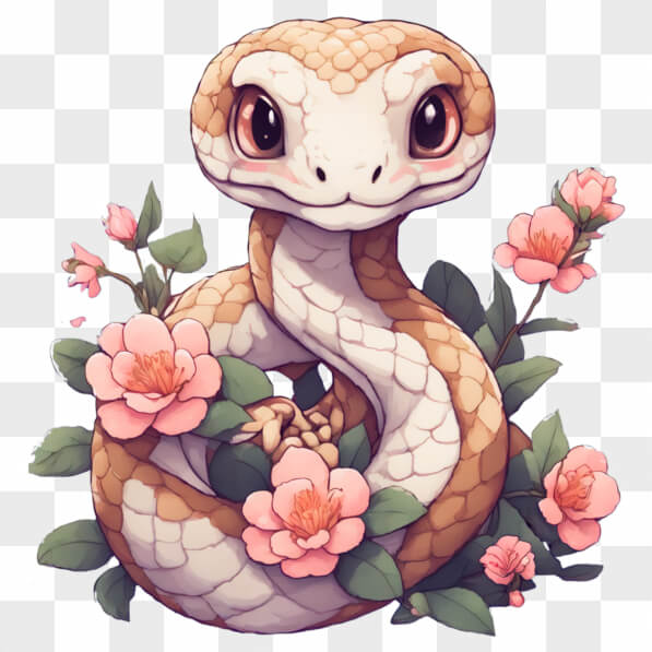 Download Kawaii Snake with Pink Flowers Cartoons Online - Creative Fabrica