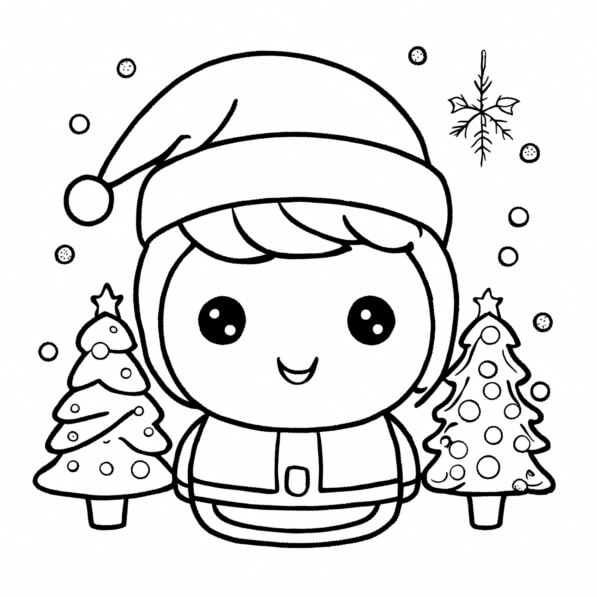Download Festive Coloring Page Girl In Santa Claus Hat With Christmas Tree Ornaments Coloring