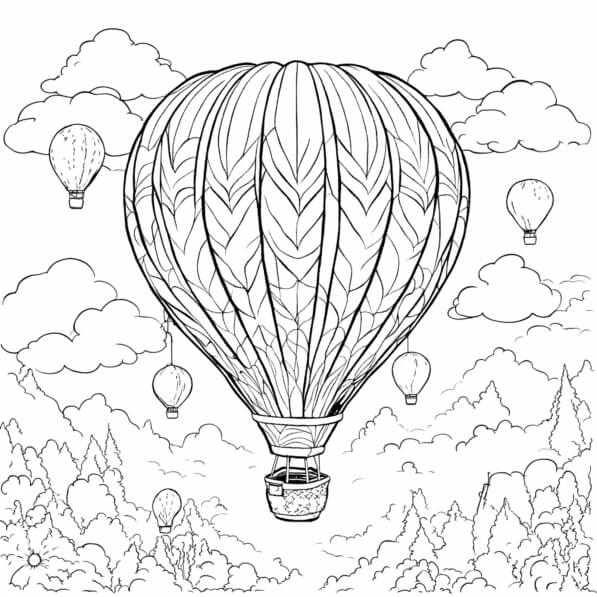 Download Hot Air Balloon Floating in the Sky Coloring pages Online ...