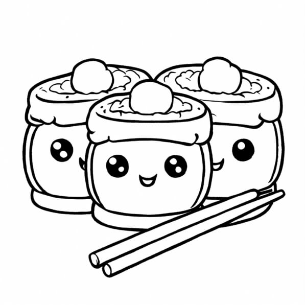 Download Coloring Page with Cute Kawaii Sushi Coloring pages Online ...