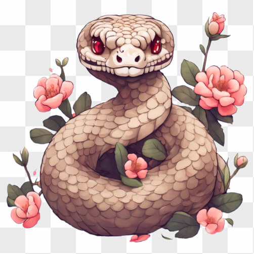 Download Kawaii Snake with Pink Flowers Cartoons Online - Creative Fabrica