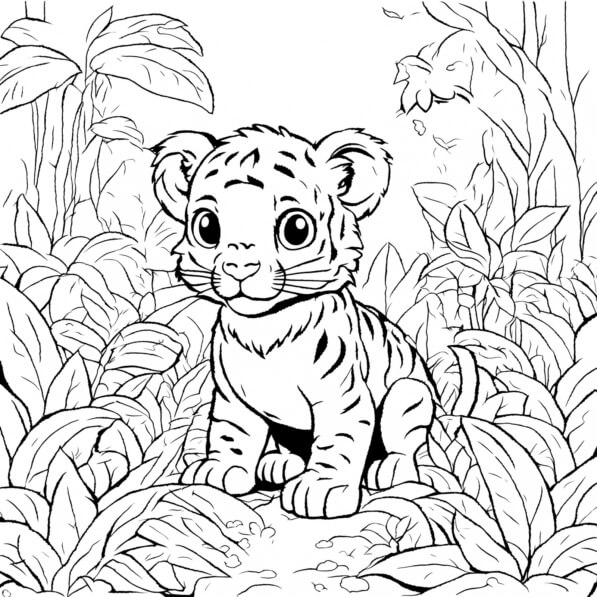 Download Cute Tiger Cub in the Jungle Coloring pages Online - Creative ...