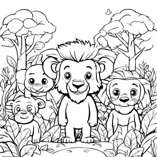 Download Black and White Lions in Jungle Coloring Page Coloring pages ...