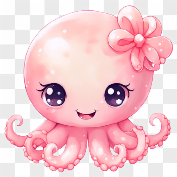 Descarga Pulpo Rosa Kawaii con Lazo Kawaii En Línea - Creative Fabrica