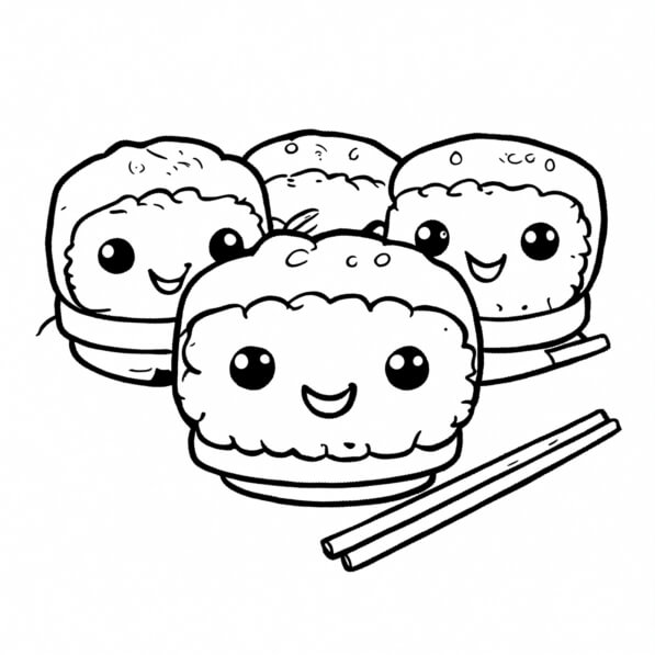 Download Cute Sushi Coloring Page Coloring pages Online - Creative Fabrica