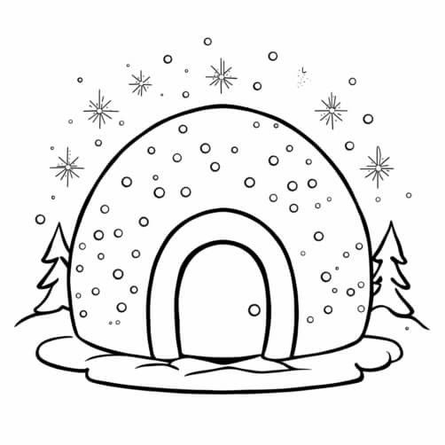 Download Winter Coloring Page: Igloo-Shaped House with Snow and Trees ...