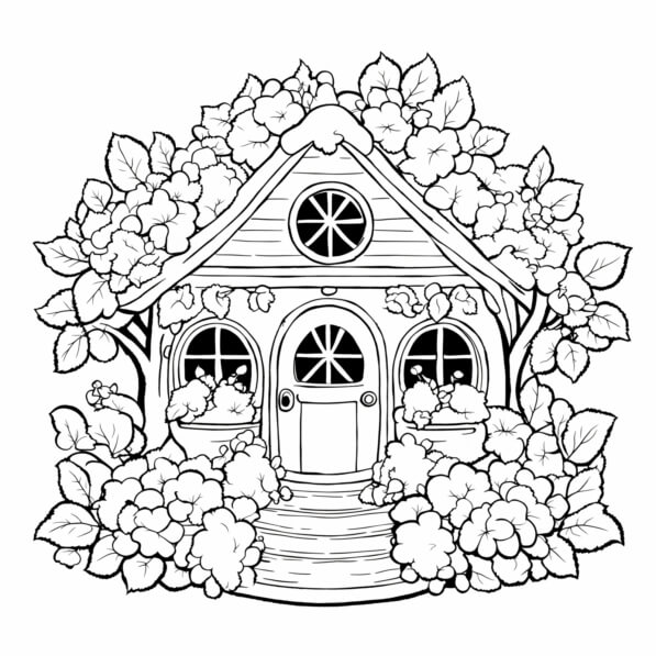 Download House in Garden with Flowers Coloring pages Online - Creative ...