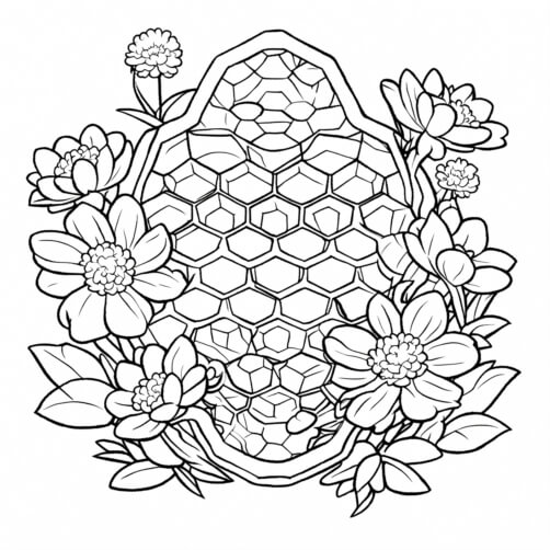 Download Coloring Page: Honeycomb with Flowers and Bees Coloring pages ...