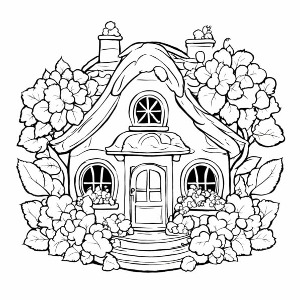 Download House Coloring Page with Flowers and Decorations Coloring ...