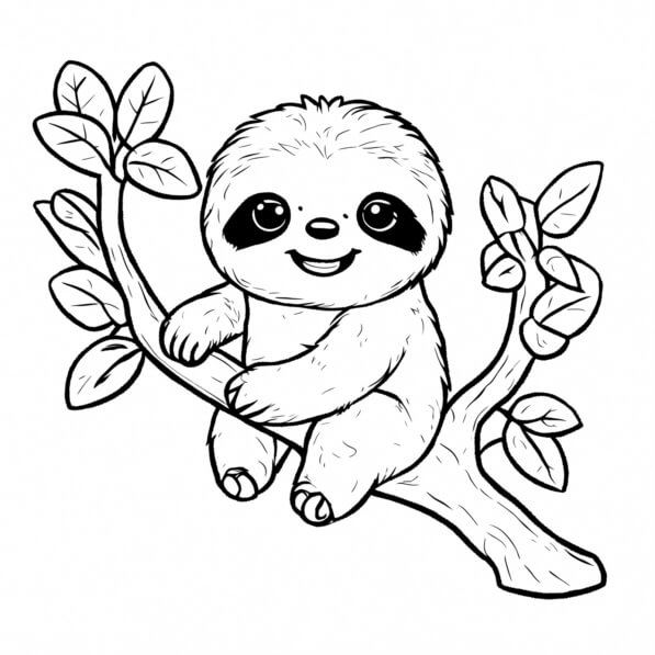 Download Cute Sloth Coloring Page Coloring pages Online - Creative Fabrica