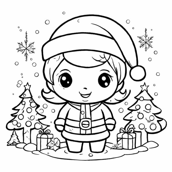 Download Christmas Coloring Page with Little Girl Coloring pages Online ...